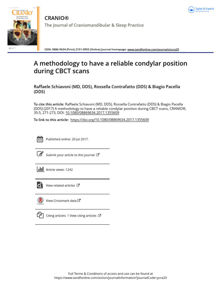 A Methodology To Have A Reliable Condylar Position During CBCT Scans ...