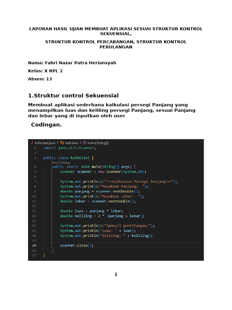 Laporan Ujian Aplikasi Struktur Kontrol | PDF