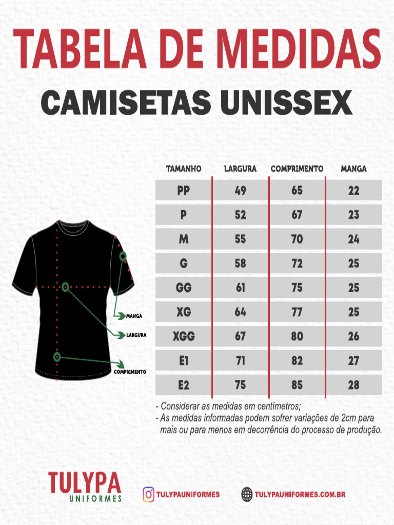 Tabela Tamanhos Camisetas | PDF