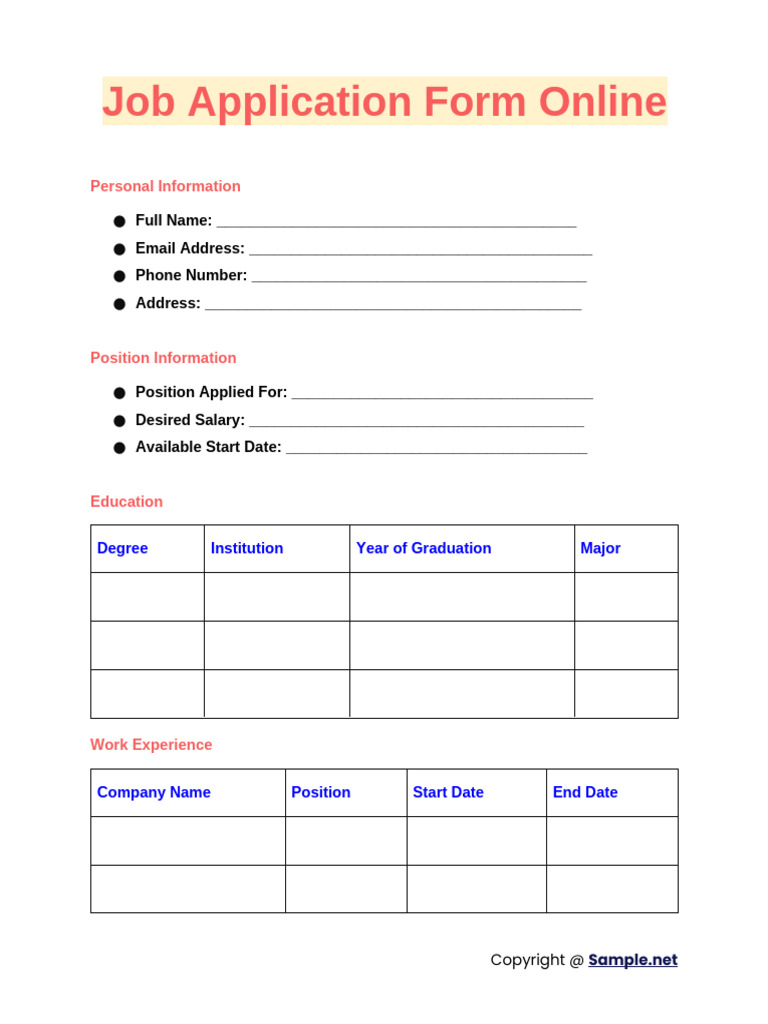 Job Application Form Online | PDF