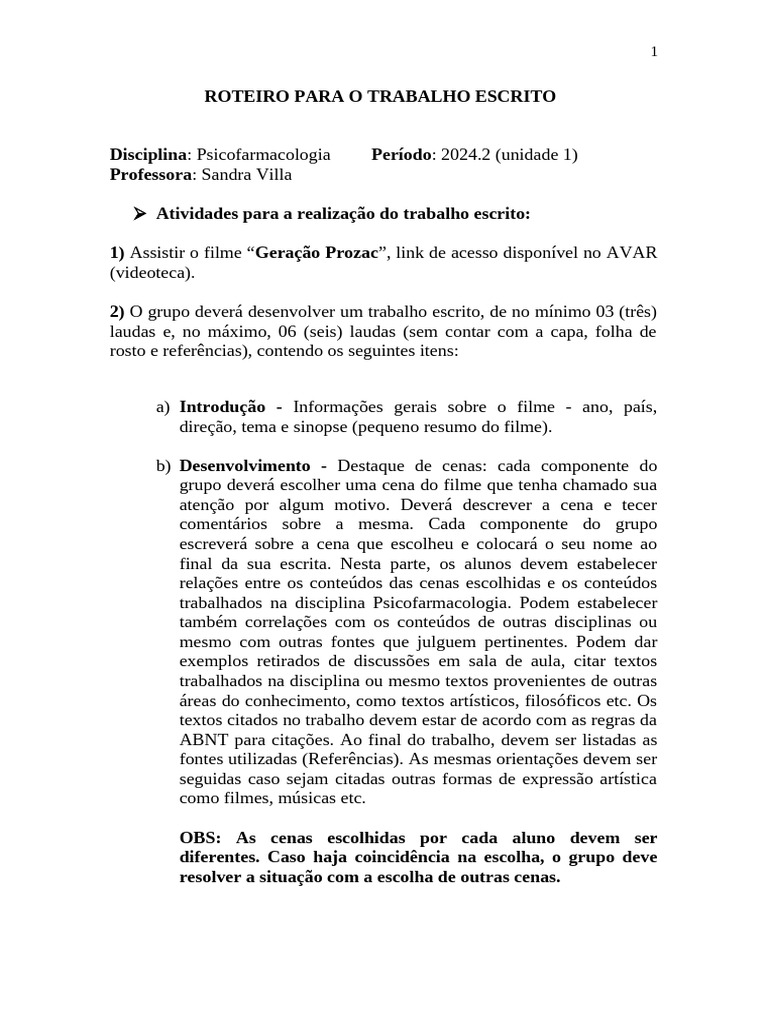 Roteiro Trabalho Escrito (2) | PDF | Roteiro