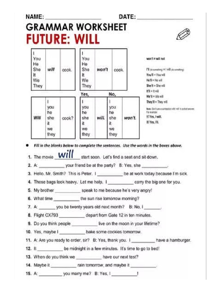 Future Simple Exercise | PDF