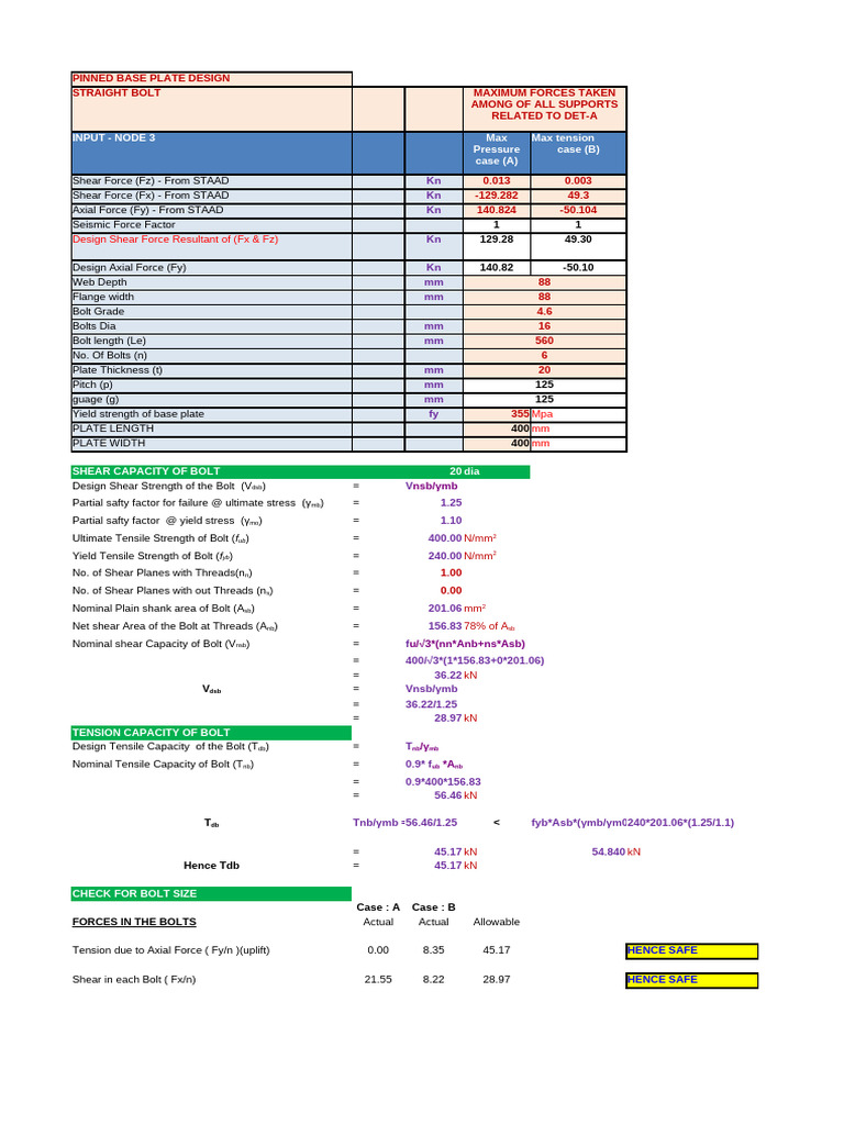 Pinned Base Plate Design Calculations-Eurocode | PDF | Screw ...