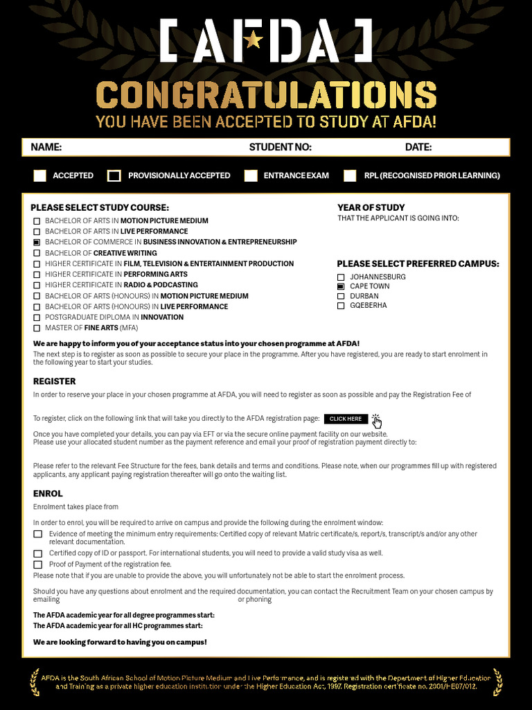 Dineo Moteketela - AFDA 2025 BCOM Provisional Acceptance Letter ...