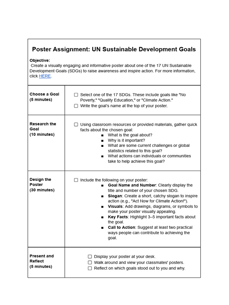 UN SDGs Poster Assignment Guide | PDF