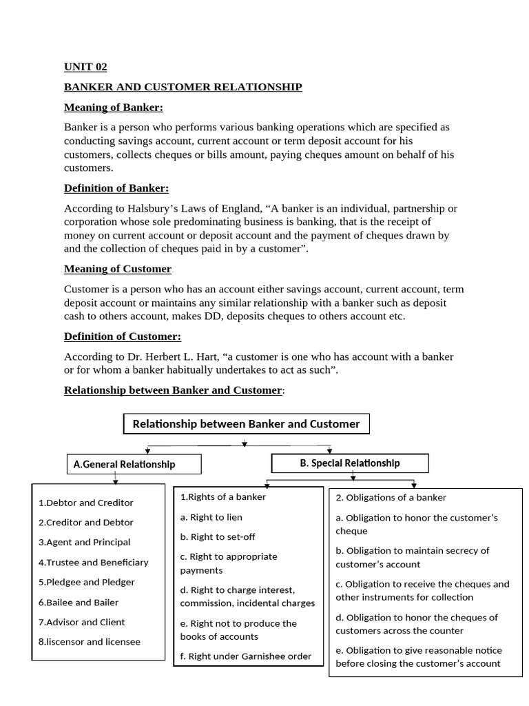 Unit 2. Banker and Customer Relationship (1) | PDF | Banks | Cheque