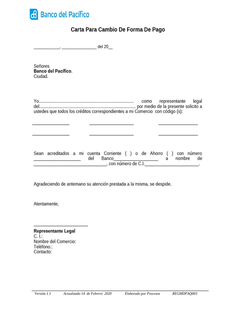 Solicitud de Cambio de Pago Banco | PDF