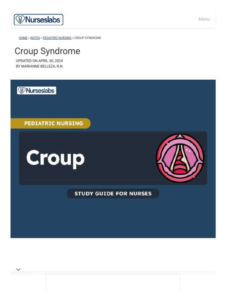 Croup Syndrome Nursing Care Planning and Management - Study Guide | PDF