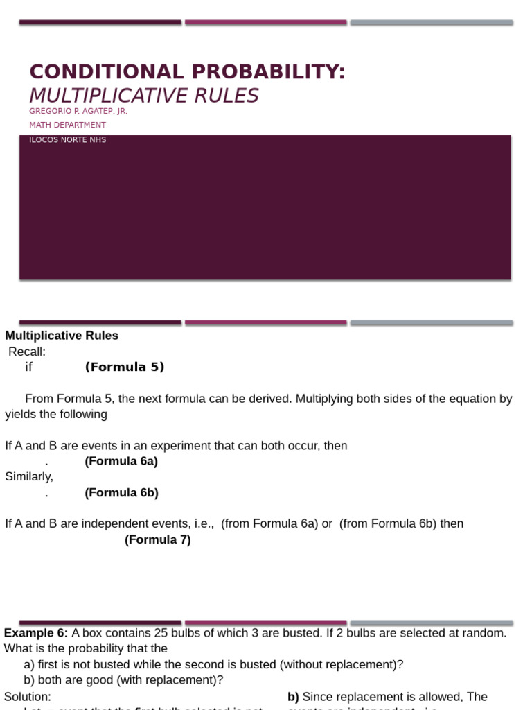 Conditional Probability MULTIPLICATIVE RULES | PDF | Probability | Applied Mathematics