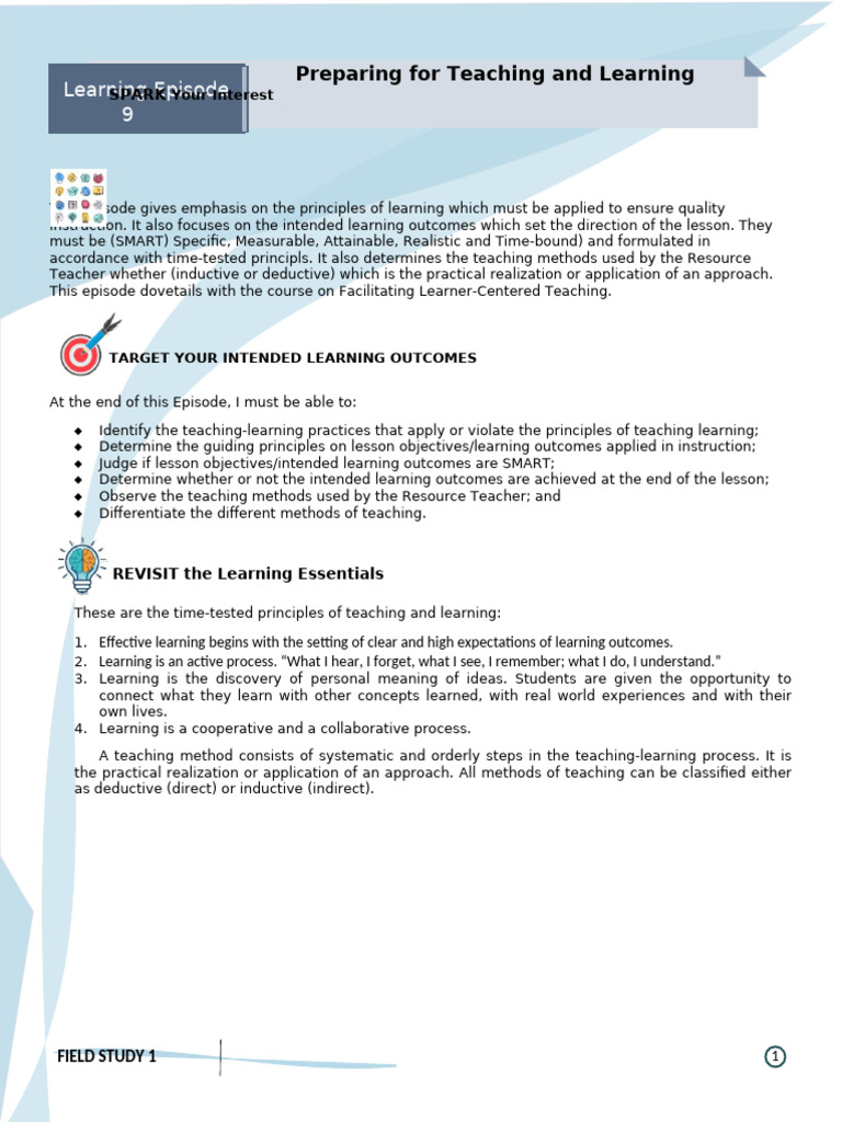 ELC 101 Learning Episode 9 | PDF | Learning | Teachers