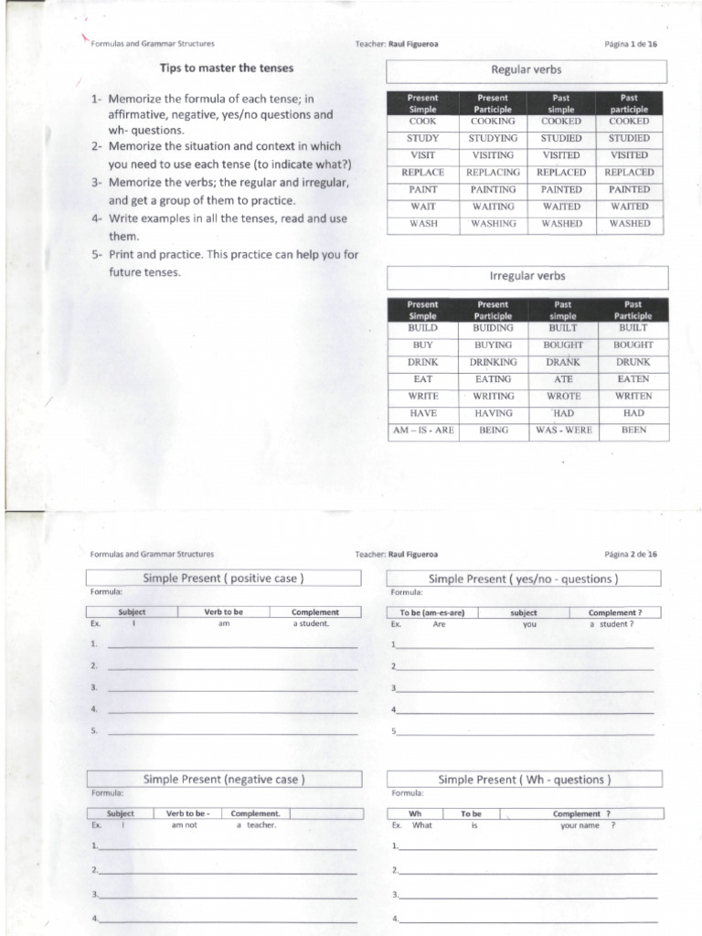 Formulas and Tenses. | PDF | Subject (Grammar) | Grammatical Tense