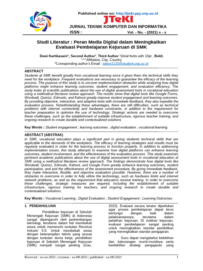 Template Penulisan Naskah Jurnal JTeKI - Update - Elsevier Format | PDF