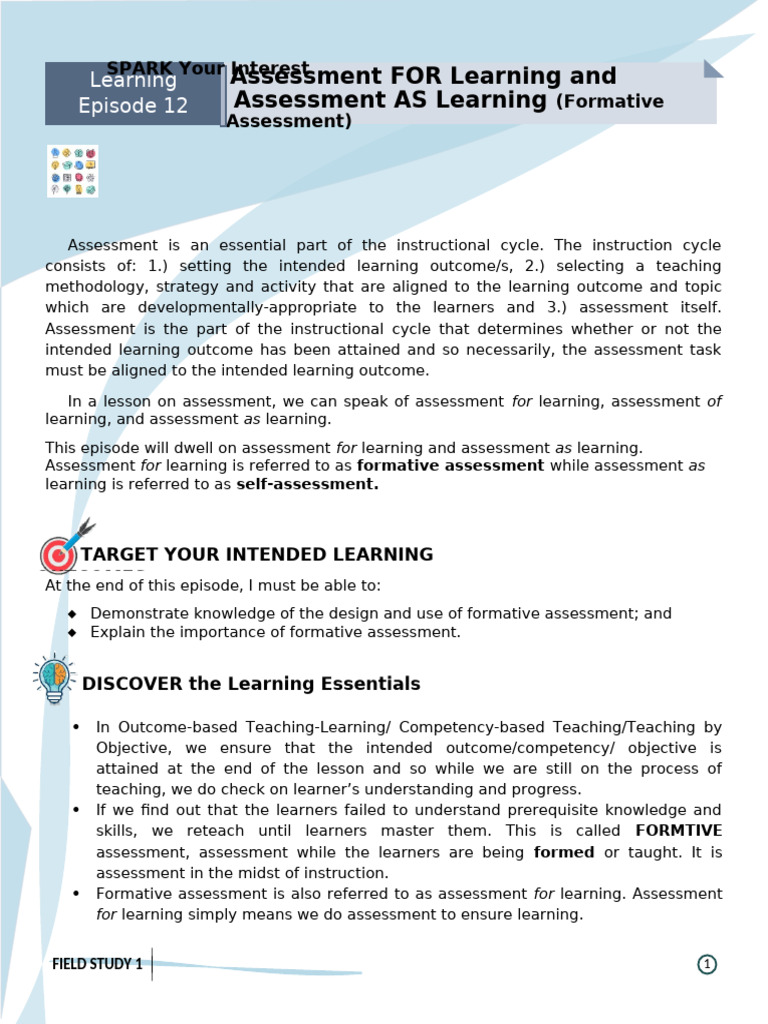 ELC 101 Learning Episode 12 | PDF | Educational Assessment | Learning