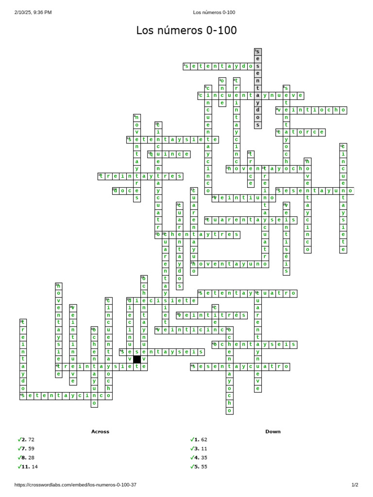 Los Números 0-100 | PDF