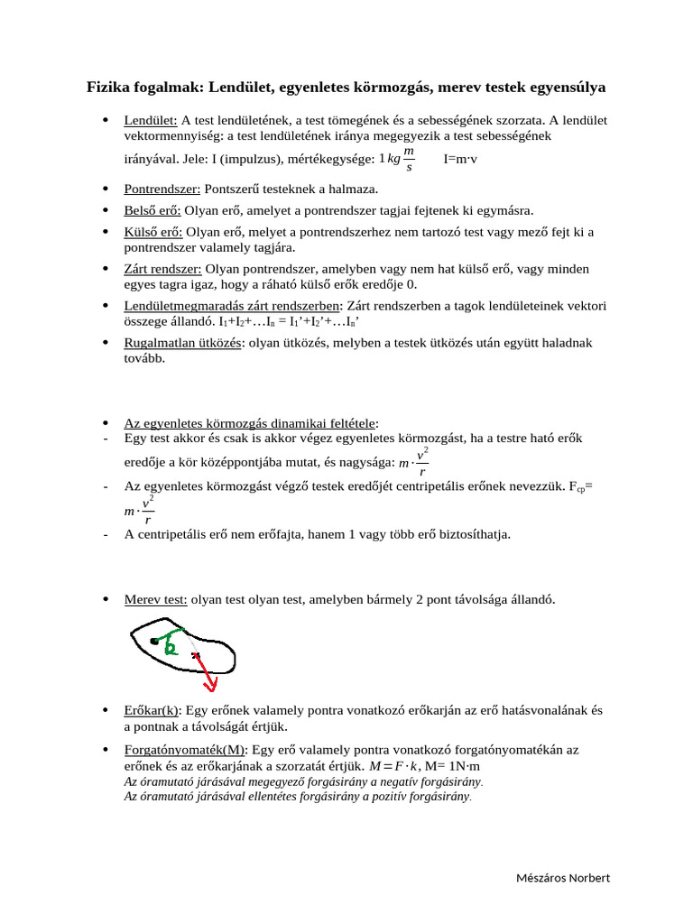 Lendület, Egyenletes Körmozgás, Merev Testek | PDF