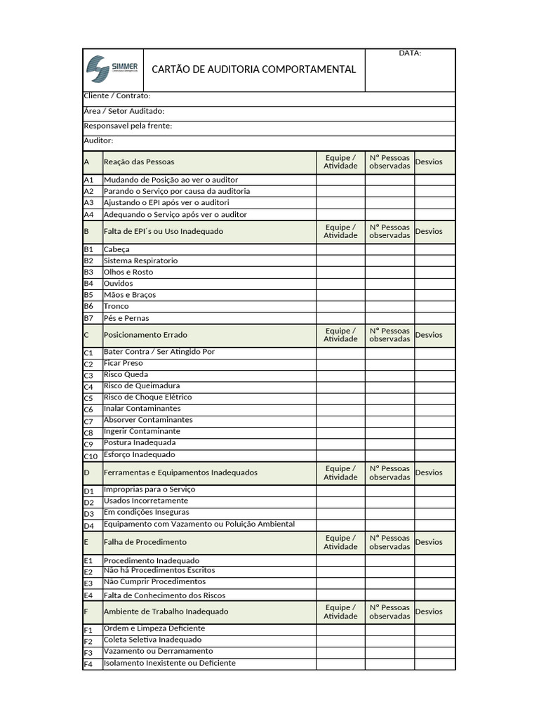 Cartão de Auditoria Comportamental 1 | PDF | Xadrez
