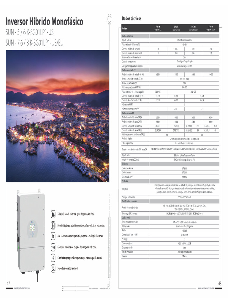 Datasheet Inversor Hibrido 5_6_7_8k Deye | PDF