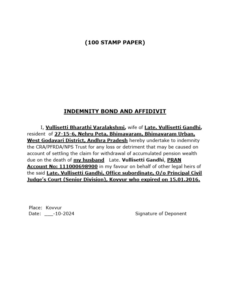 Indemnity Bond | PDF