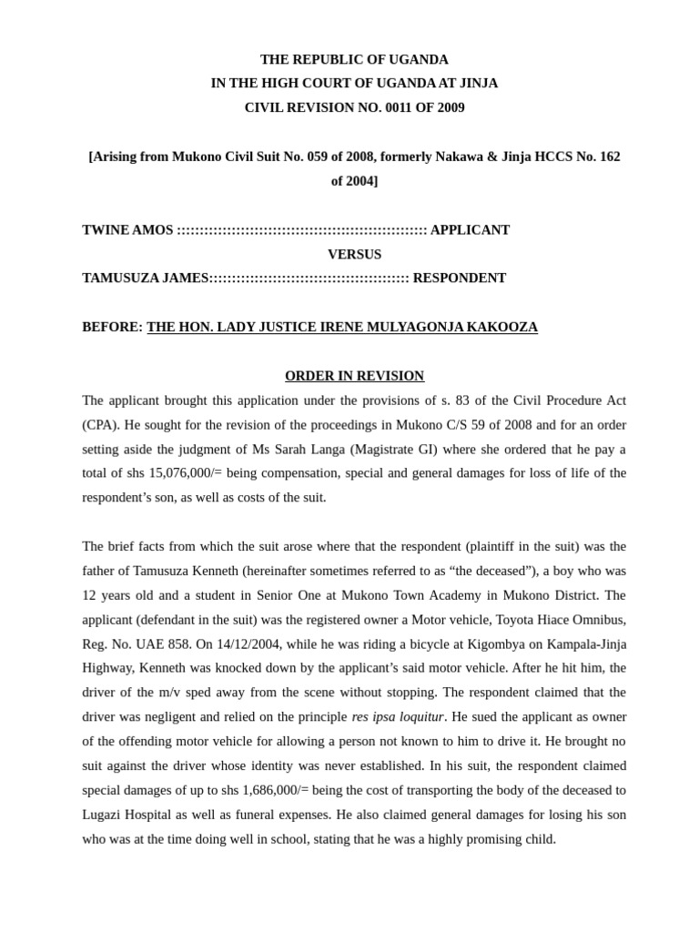 Twine Amos v. Tamusuza James Revision | PDF | Lawsuit | Justice