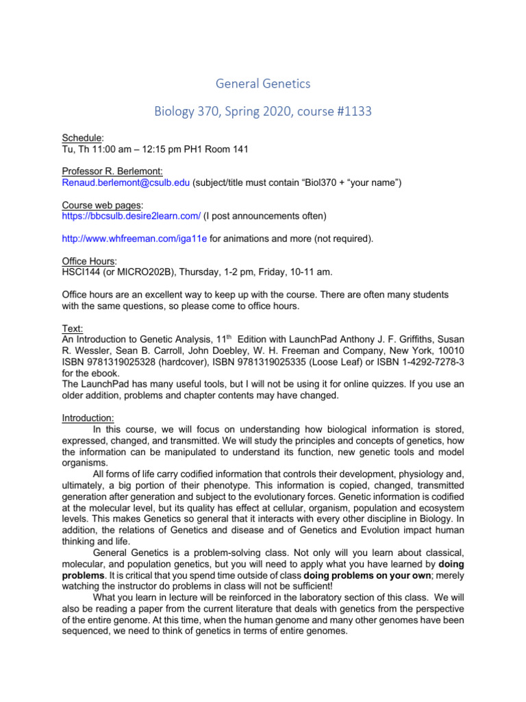 General Genetics Course Overview | PDF | Genetics | Genome