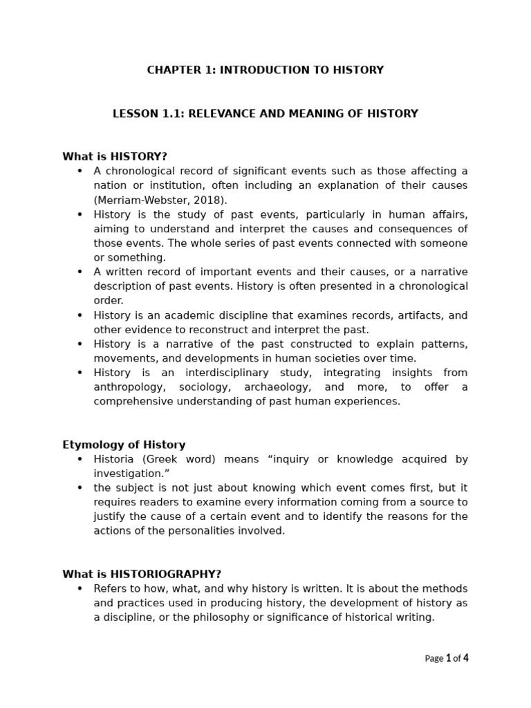 Lesson 1.1 Relevance and Meaning of History | PDF | Narrative | Cognition