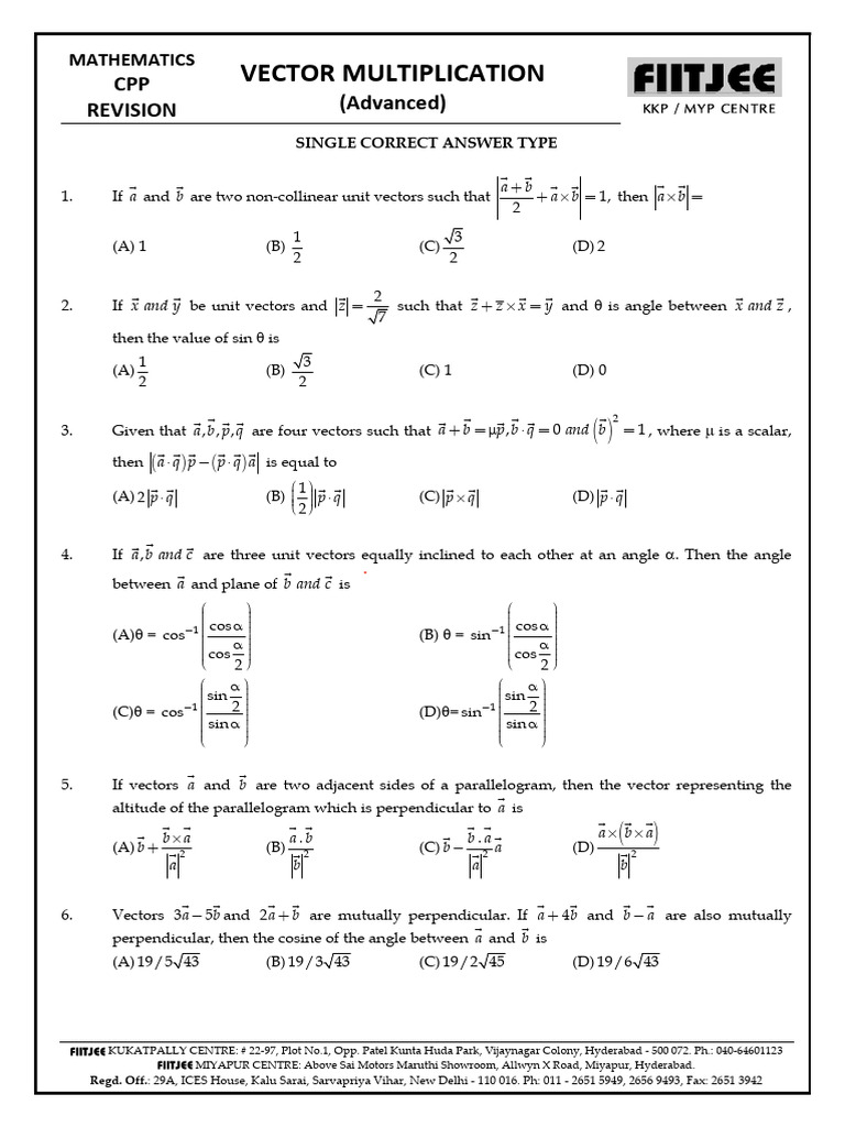 10. SR Maths Revision_VECTOR MULTIPLICATION_ADV_CPP (MNR) | PDF ...