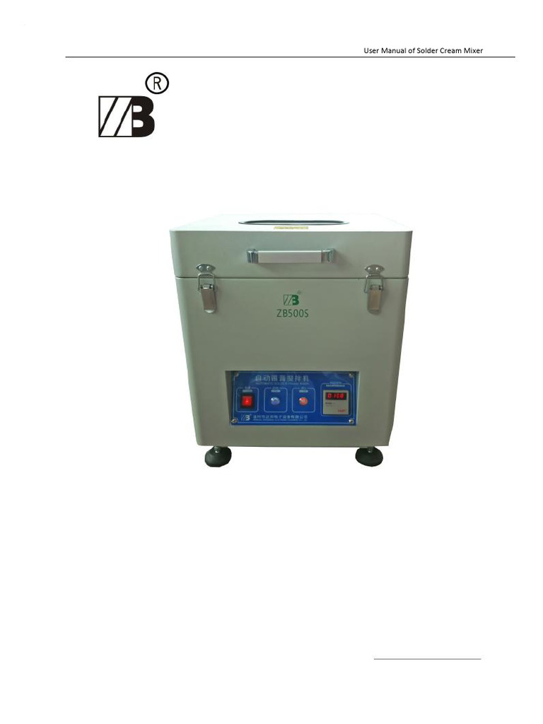 ZB500S Solder Cream Mixer Manual | PDF | Solder | Mechanical Engineering