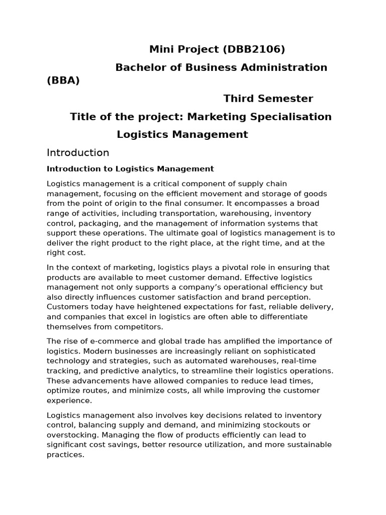 Mini Project Semester 3 | PDF | Logistics | Warehouse
