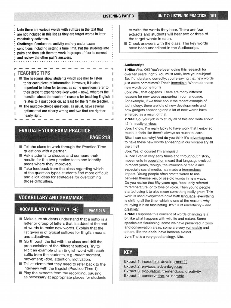 Unit 7 Listening 8 Speaking Practice P151-173 | PDF