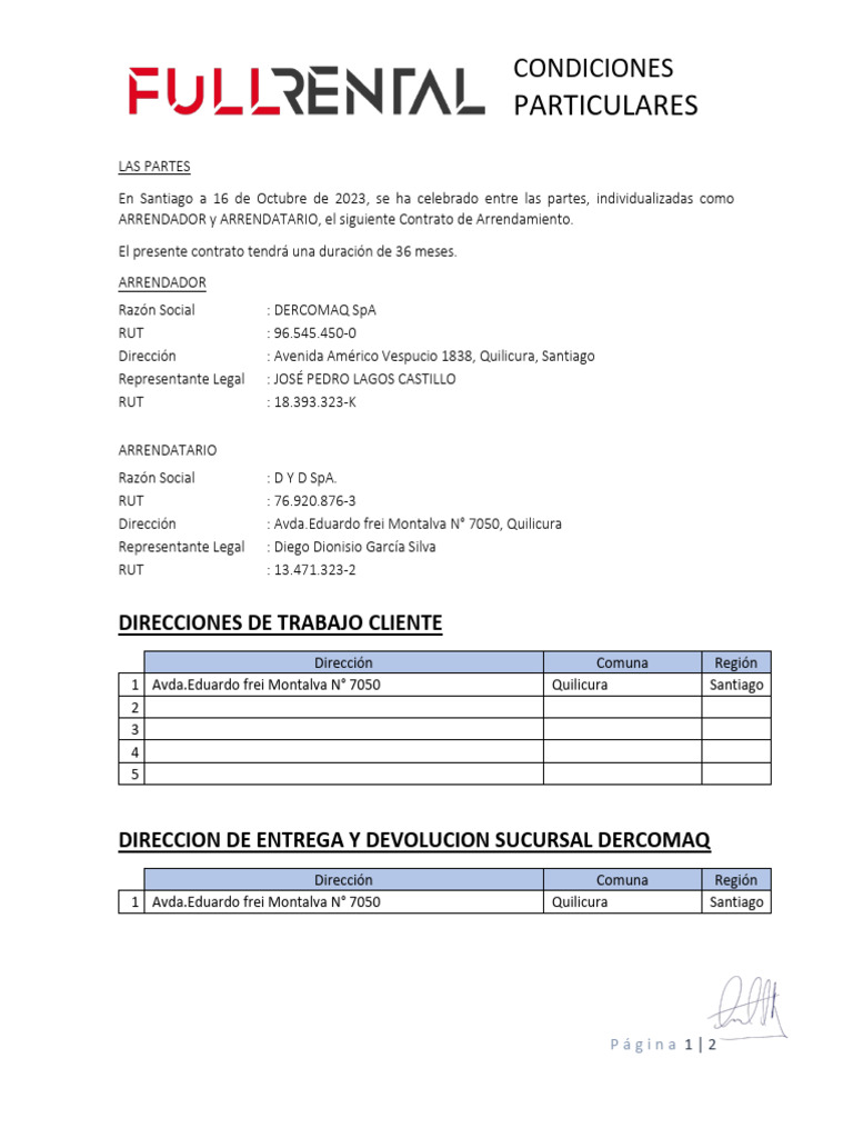 Contrato Rental - Condiciones Particulares 16.10.23 | PDF