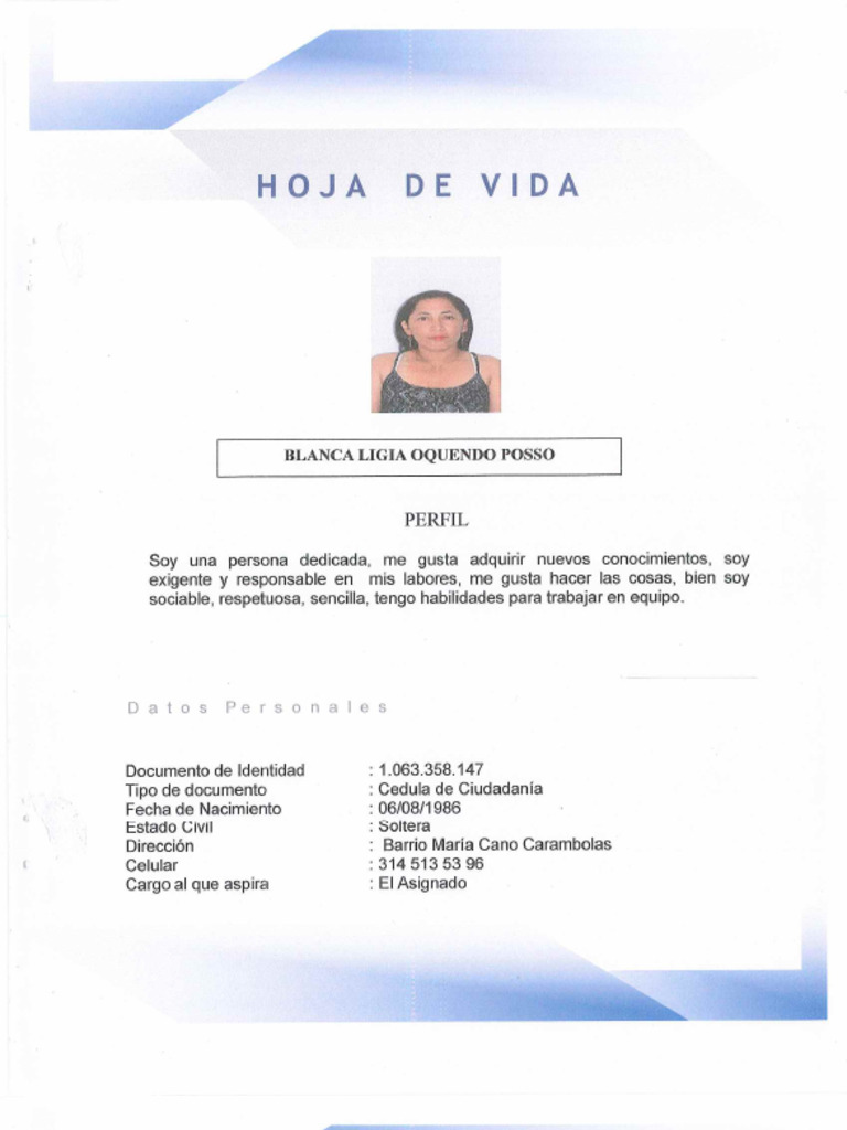 Hoja de Vida Blanca Oquendo | PDF