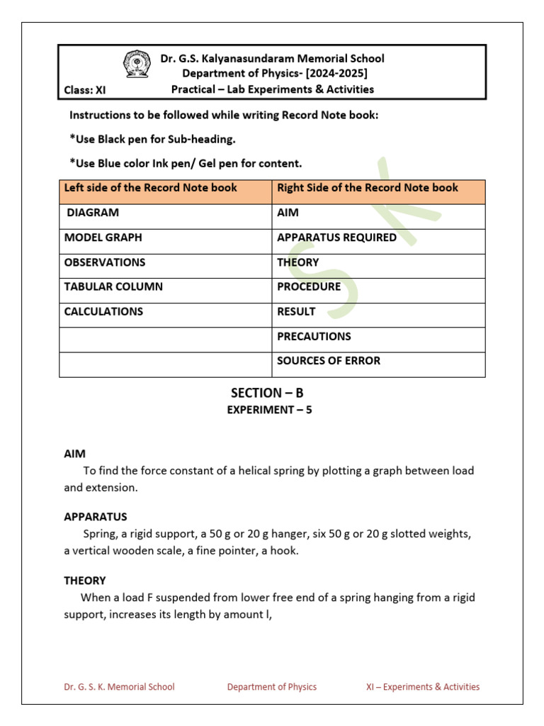 2024-2025 Grade XI Experiments and Activities - Sec B | PDF | Temperature | Thermometer