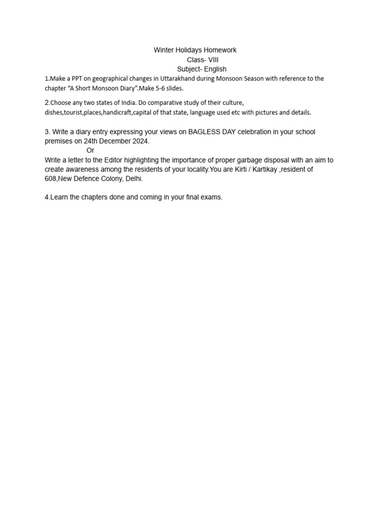 Class 8 Winter Holiday Homework Guide | PDF | Mathematics