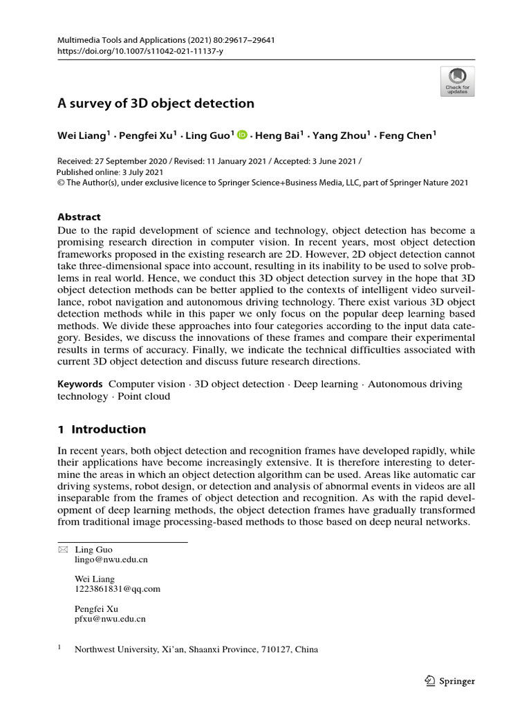 A Survey of 3D Object Detection: Wei Liang Pengfei Xu Ling Guo Heng Bai ...