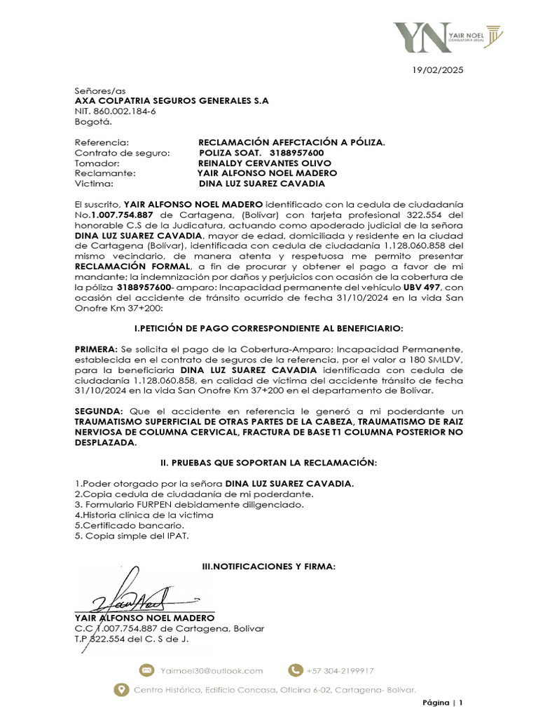 Reclamacion Axa Colpatria 2025 | PDF