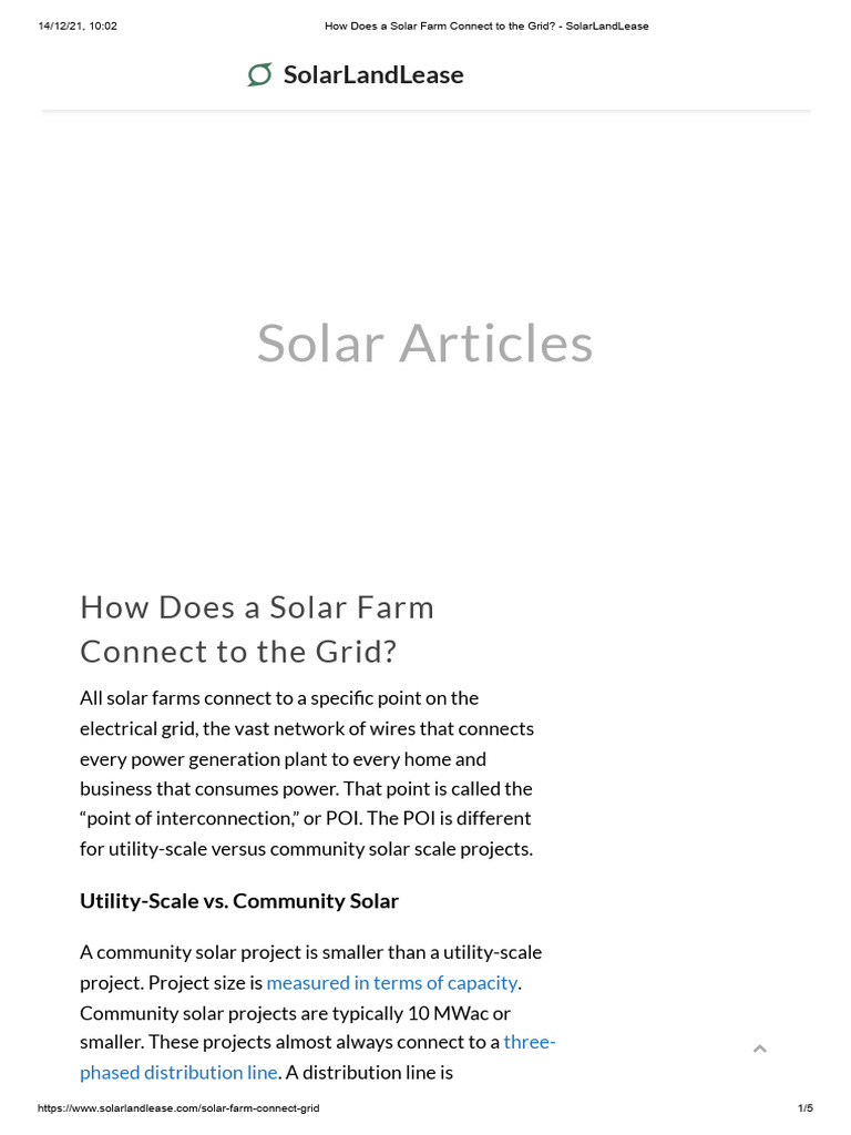 Solar Farm Grid Connection Explained | PDF | Electric Power ...