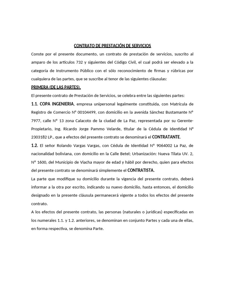 CONTRATO PRESTACION DE SERVICIOS cielo falso | PDF