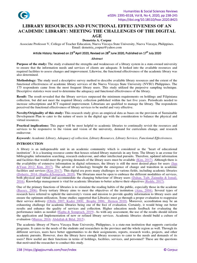 Academic Library Effectiveness in Digital Age | PDF | Libraries ...