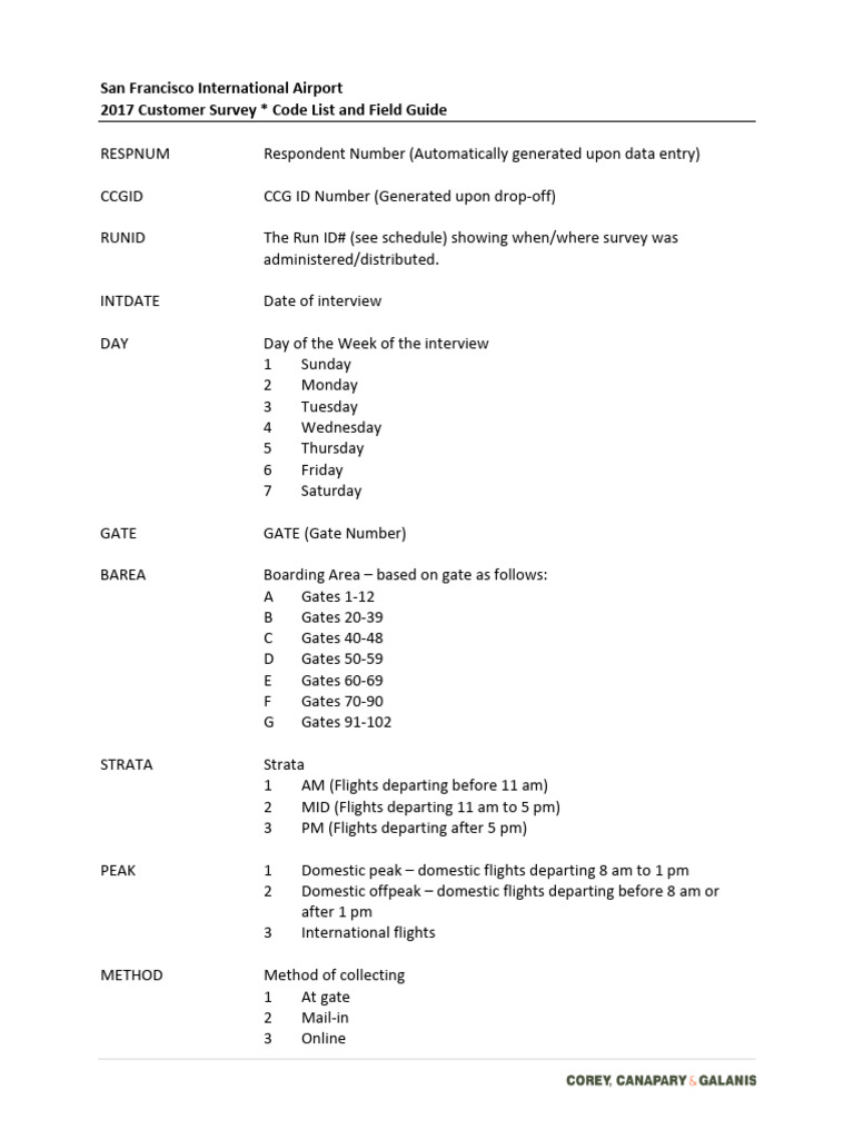 SFO Airport 2017 Survey Code Guide | PDF | San Francisco International ...