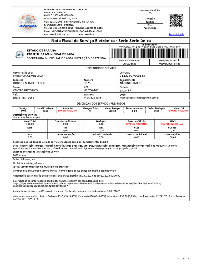 Emissão NFS-e | PDF