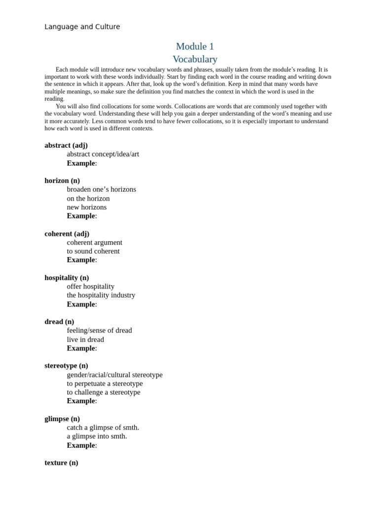 Module 1 Vocabulary | PDF | Word | Vocabulary