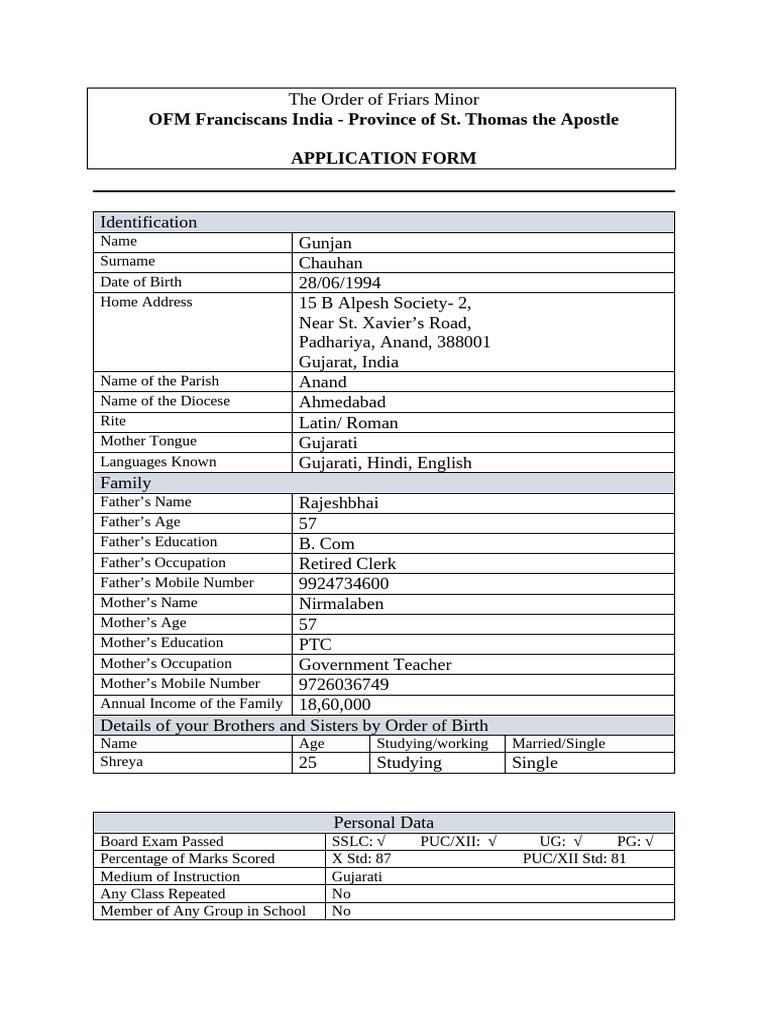 Gunjan - Application For OFM Aspirancy | PDF | Francis Of Assisi ...