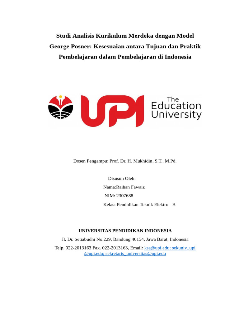 Studi Analisis Kurikulum Merdeka Dengan Model George Posner | PDF