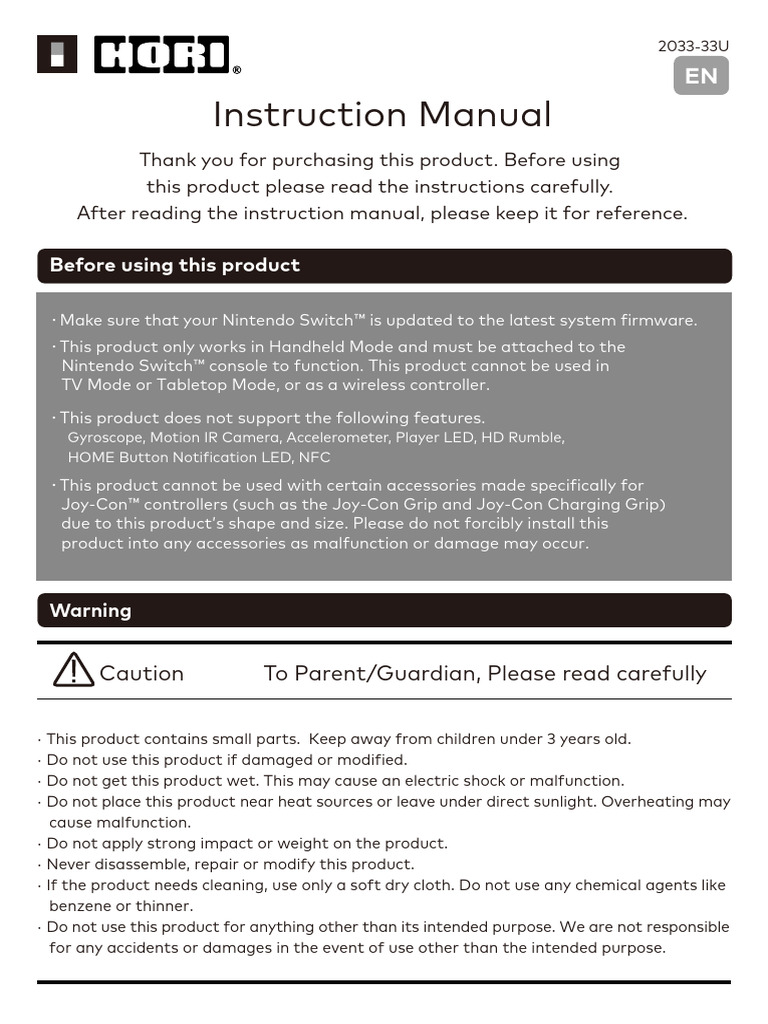 Instruction Manual For Hori Joycons | PDF | Video Game Hardware