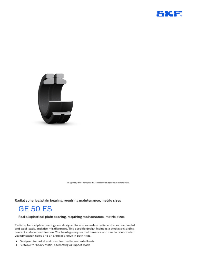 GE50ES Radial spherical plain bearings SKF | PDF | License | Bearing ...