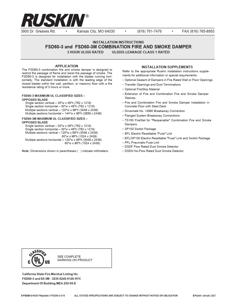 fsd60 3 Basic Installation Sheet PDF 544 | PDF | Duct (Flow) | Sheet Metal