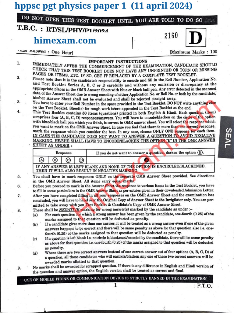 PGT Paper 1 Physics | PDF