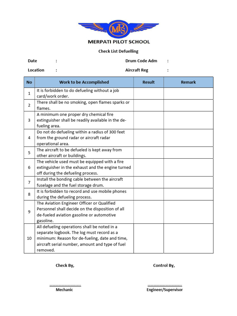 Check List Defuelling | PDF