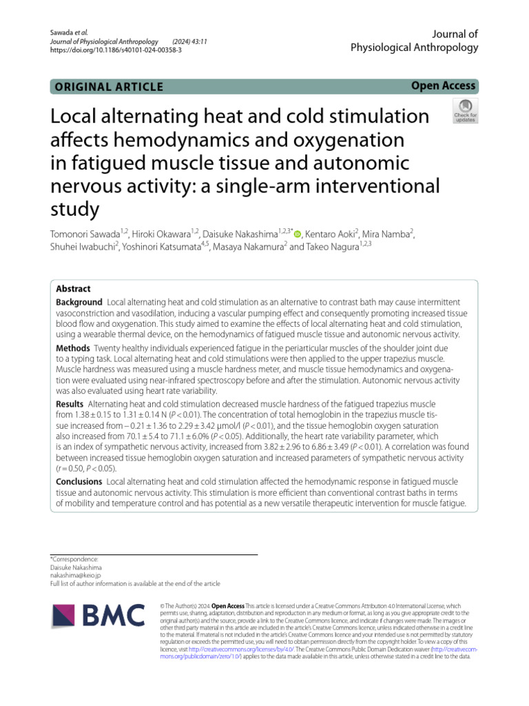 Local Alternating Heat and Cold Stimulation Affects Hemodynamics and ...