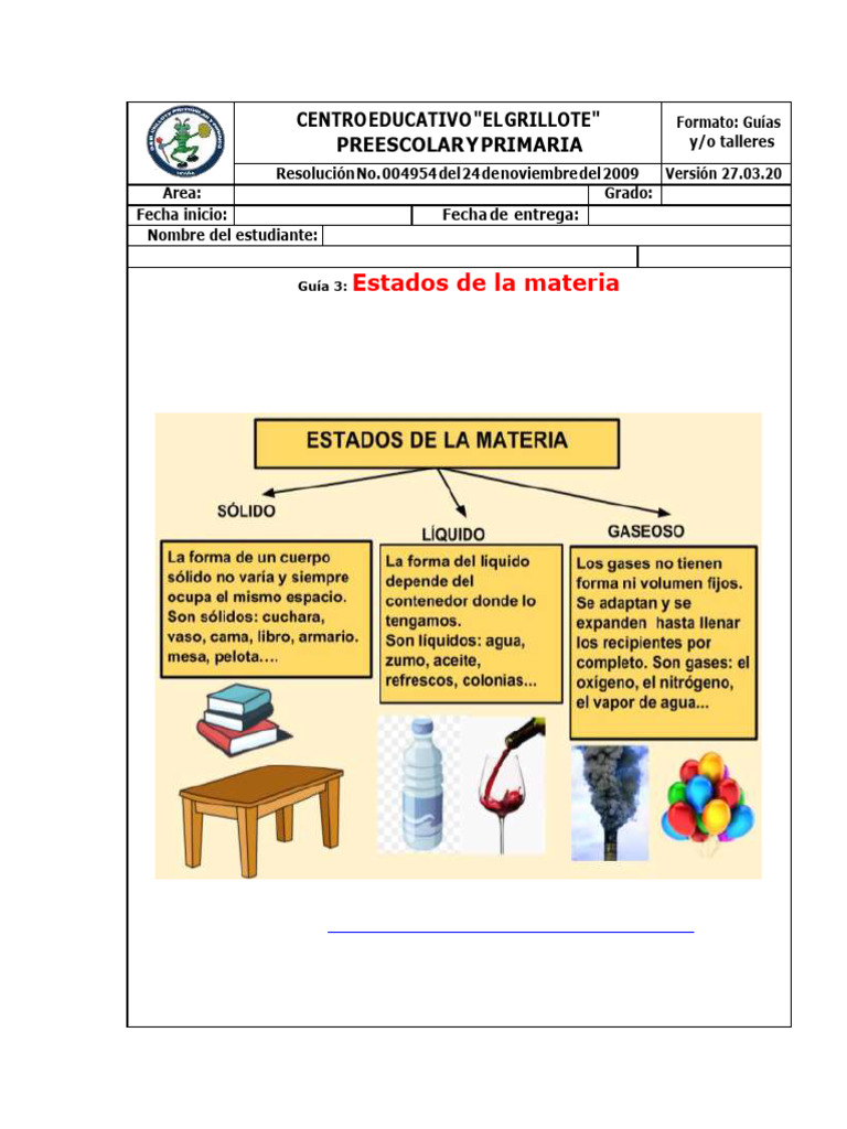Actividades sobre estados de la materia | PDF
